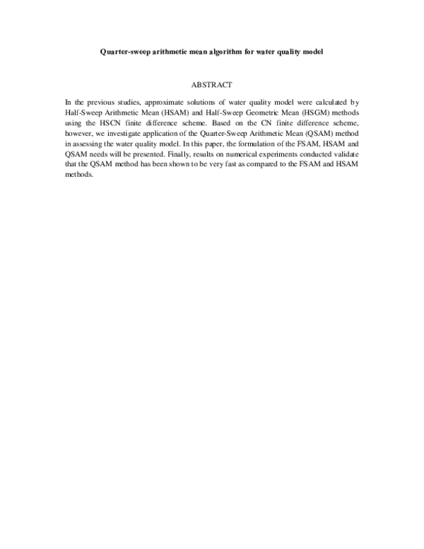 (PDF) Quarter-Sweep Arithmetic Mean Algorithm for water quality model