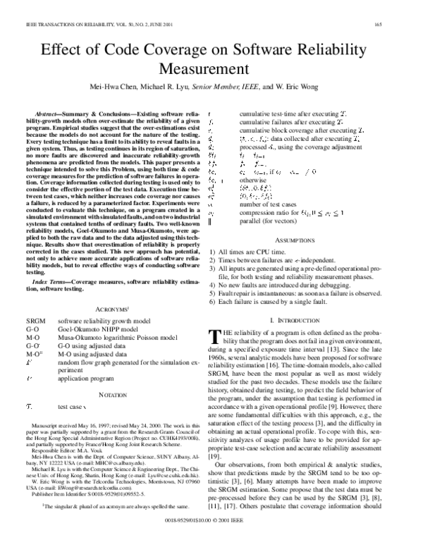 (PDF) Effect of code coverage on software reliability measurement
