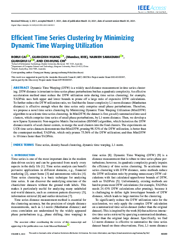 Pdf Efficient Time Series Clustering By Minimizing Dynamic Time
