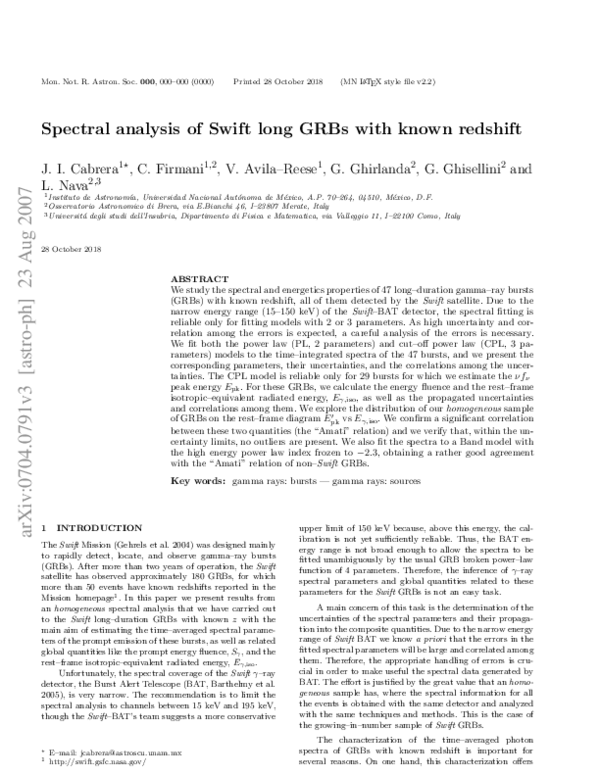 (PDF) Spectral analysis of Swift long gamma-ray bursts with known redshift