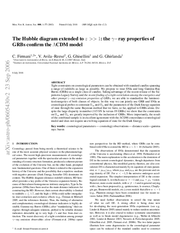 (PDF) The Hubble diagram extended to z >>1: the gamma-ray properties of ...
