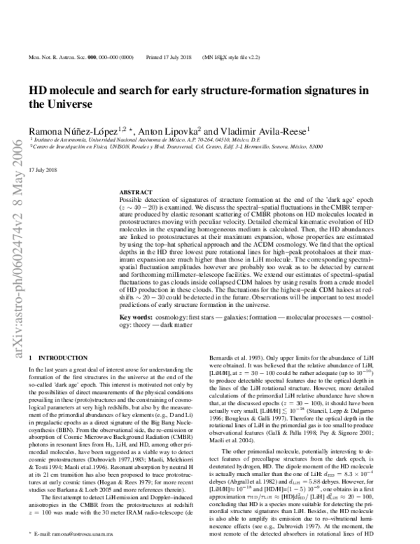 (PDF) Deuterated hydrogen molecule and search for early structure ...
