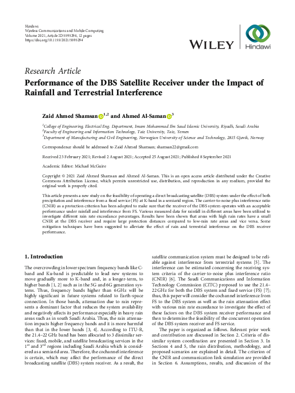 (PDF) Performance of the DBS Satellite Receiver under the Impact of ...