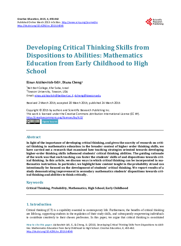(PDF) Developing Critical Thinking Skills from Dispositions to ...