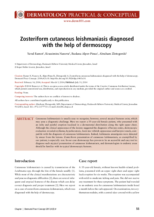 (PDF) Zosteriform cutaneous leishmaniasis diagnosed with the help of ...