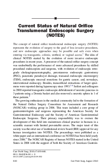 (PDF) Current status of natural orifice translumenal endoscopic surgery ...