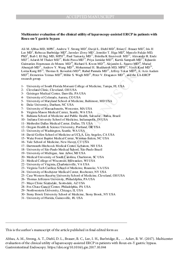 (PDF) Multicenter evaluation of the clinical utility of laparoscopy-assisted ERCP in patients ...