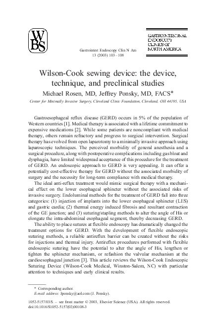 (PDF) Wilson-Cook sewing device: the device, technique, and preclinical ...