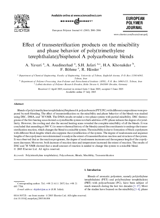 (PDF) Effect of transesterification products on the miscibility and ...