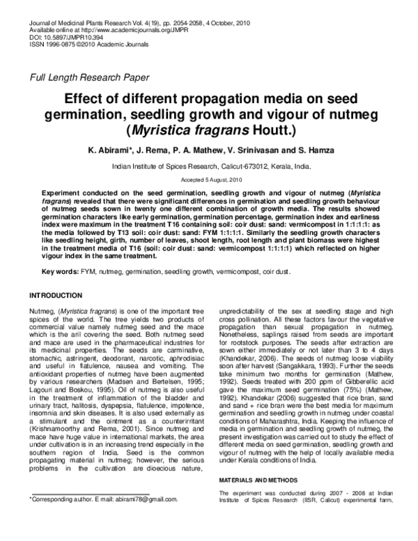 (PDF) Effect of different propagation media on seed germination, seedling growth and vigour of ...