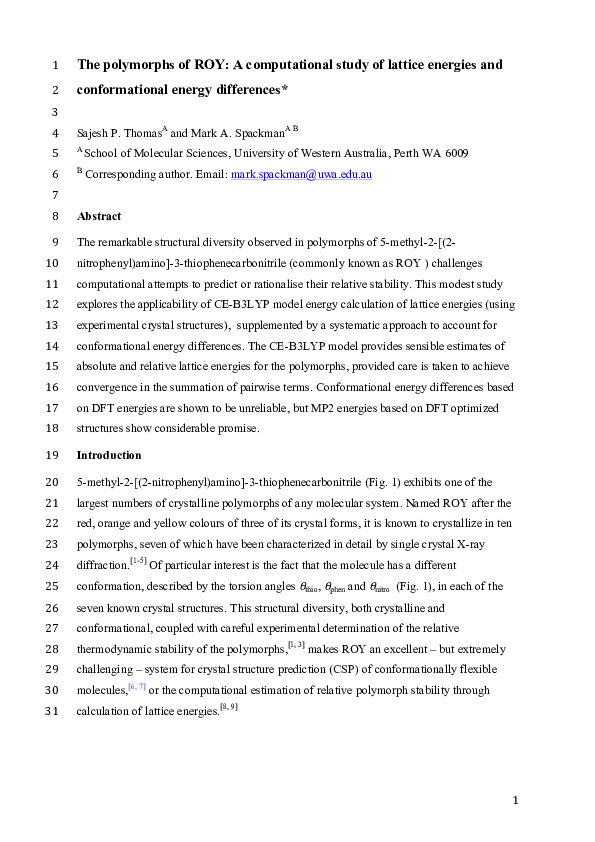 (PDF) The Polymorphs of ROY: A Computational Study of Lattice Energies ...