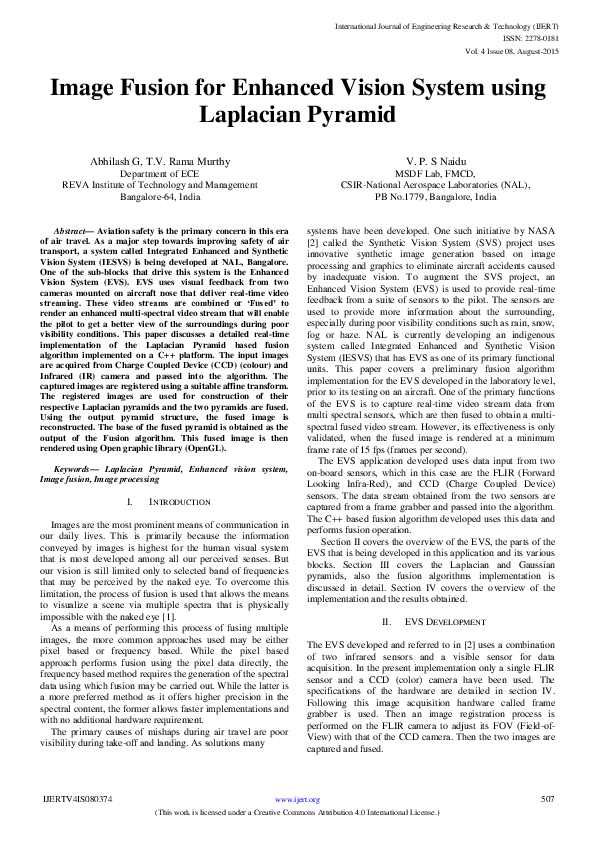 (PDF) Image Fusion for Enhanced Vision System using Laplacian Pyramid