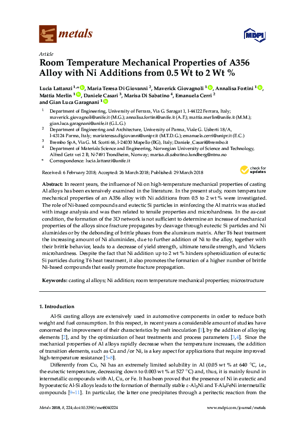 (PDF) Room Temperature Mechanical Properties of A356 Alloy with Ni Additions from 0.5 Wt to 2 Wt
