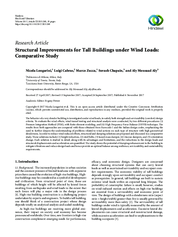 (PDF) Structural Improvements for Tall Buildings under Wind Loads ...
