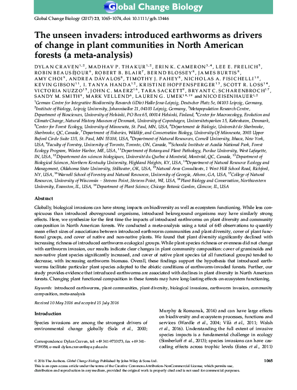 (PDF) The unseen invaders: introduced earthworms as drivers of change ...