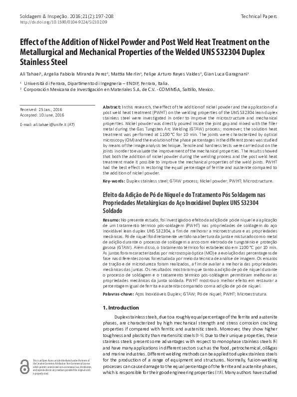 (PDF) Effect of the Addition of Nickel Powder and Post Weld Heat Treatment on the Metallurgical ...