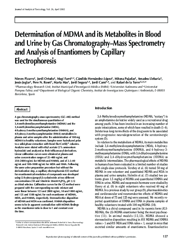 (PDF) Determination of MDMA and its Metabolites in Blood and Urine by ...