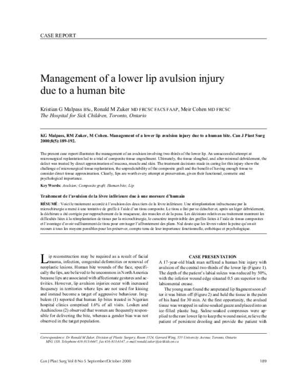 (PDF) Management of a lower lip avulsion injury due to a human bite