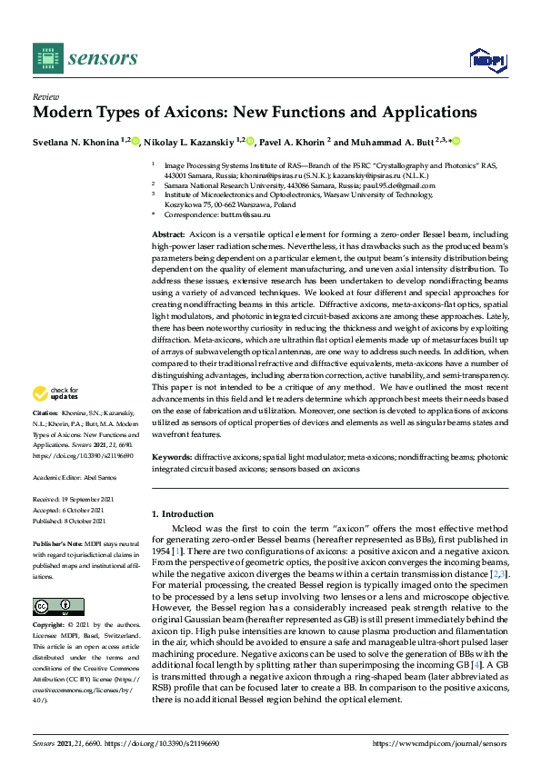 (PDF) Modern Types of Axicons: New Functions and Applications