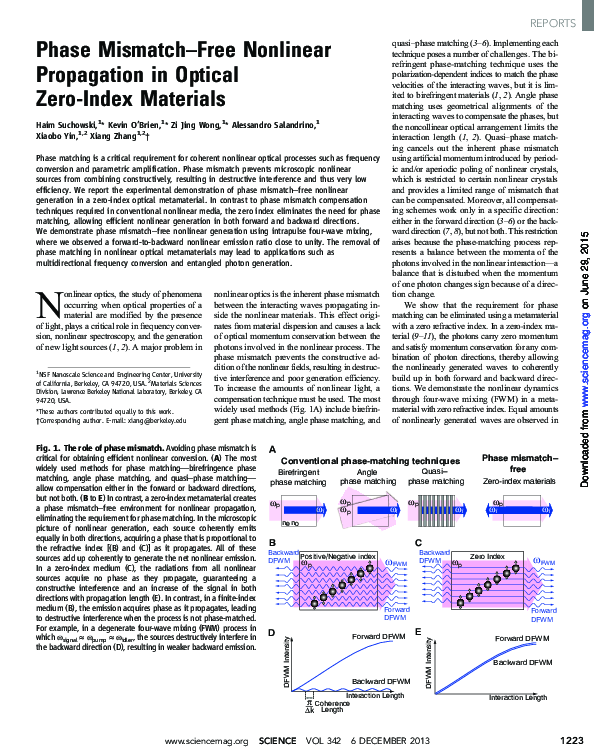 (PDF) Phase Mismatch-Free Nonlinear Propagation in Optical Zero-Index Materials | JING SIANG ...