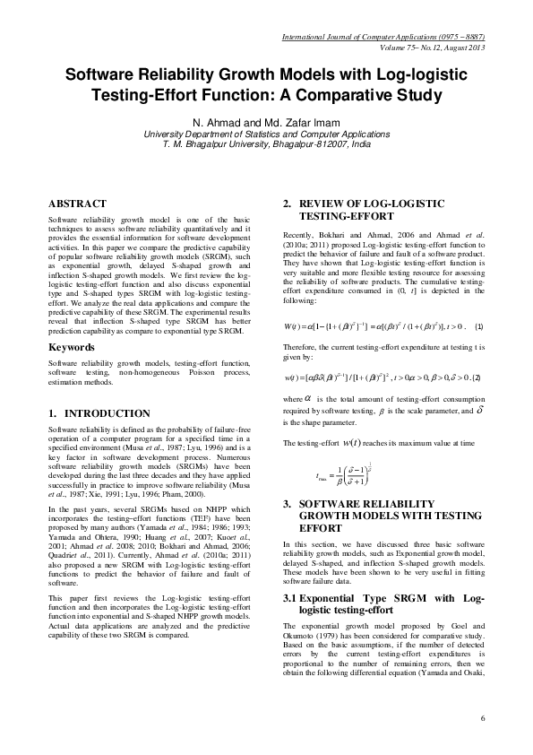 Pdf Software Reliability Growth Models With Log Logistic Testing Effort Function A