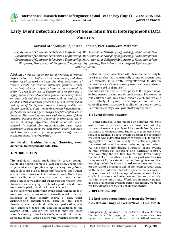 (PDF) IRJET- Early Event Detection and Report Generation from ...