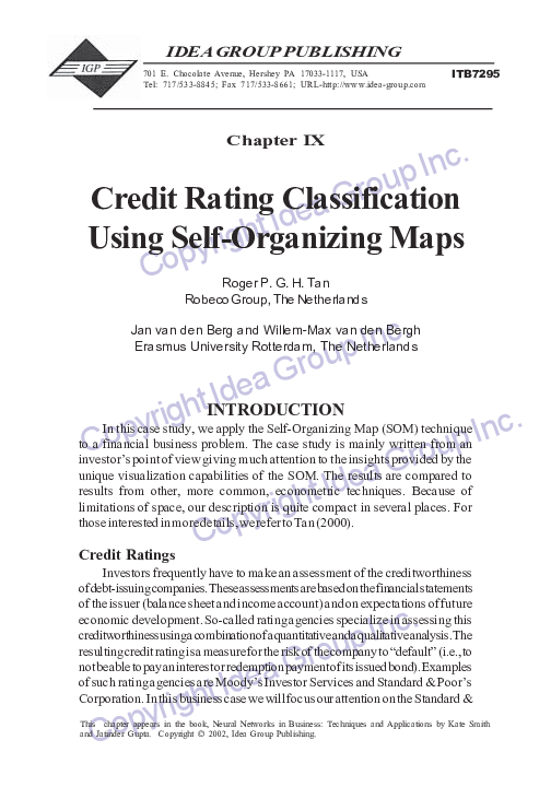 (PDF) Credit Rating Classification Using Self-Organizing Maps