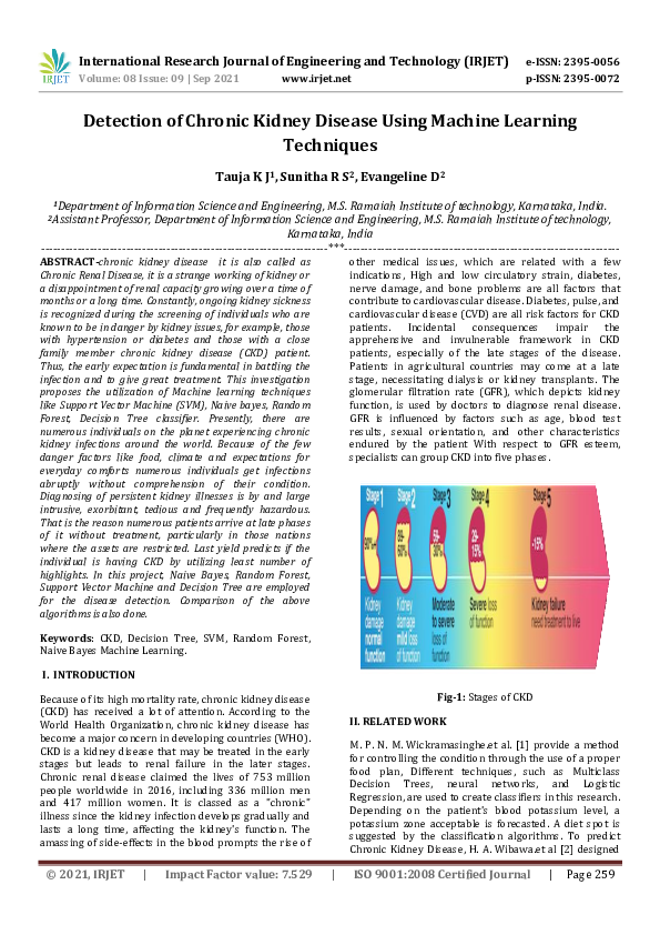 (PDF) IRJET- Detection of Chronic Kidney Disease Using Machine Learning Techniques