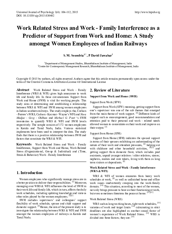 (PDF) Work Related Stress and Work - Family Interference as a Predictor ...