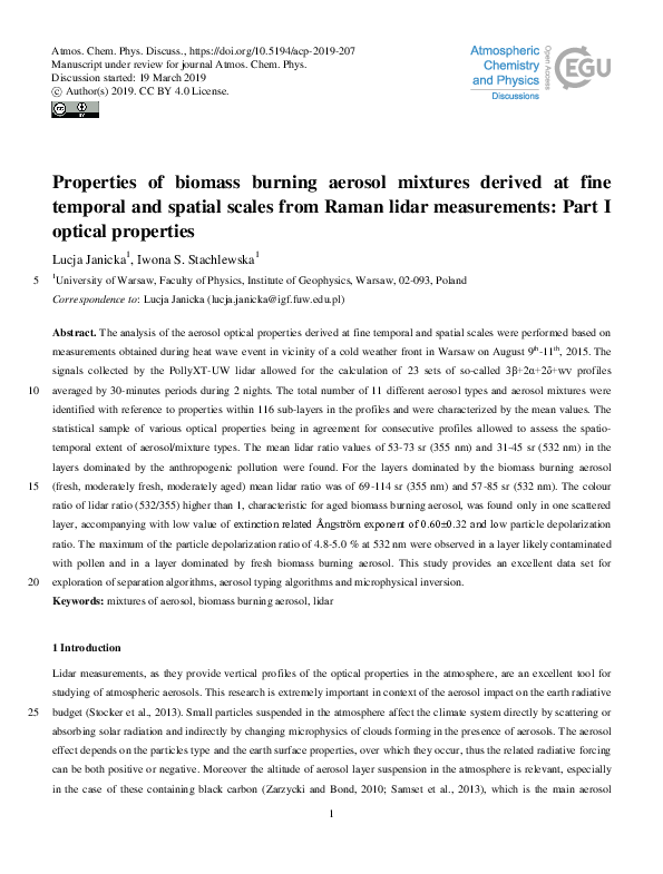 (PDF) Properties of biomass burning aerosol mixtures derived at fine temporal and spatial scales ...