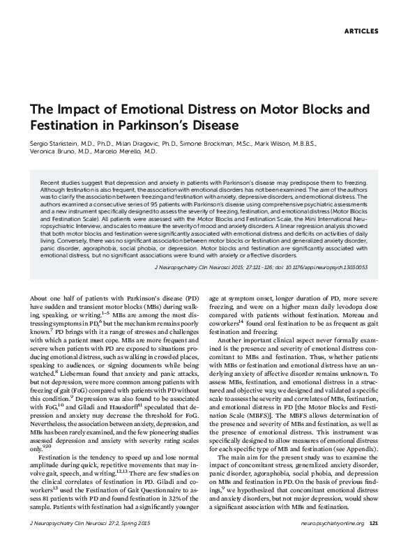 (PDF) The Impact of Emotional Distress on Motor Blocks and Festination ...