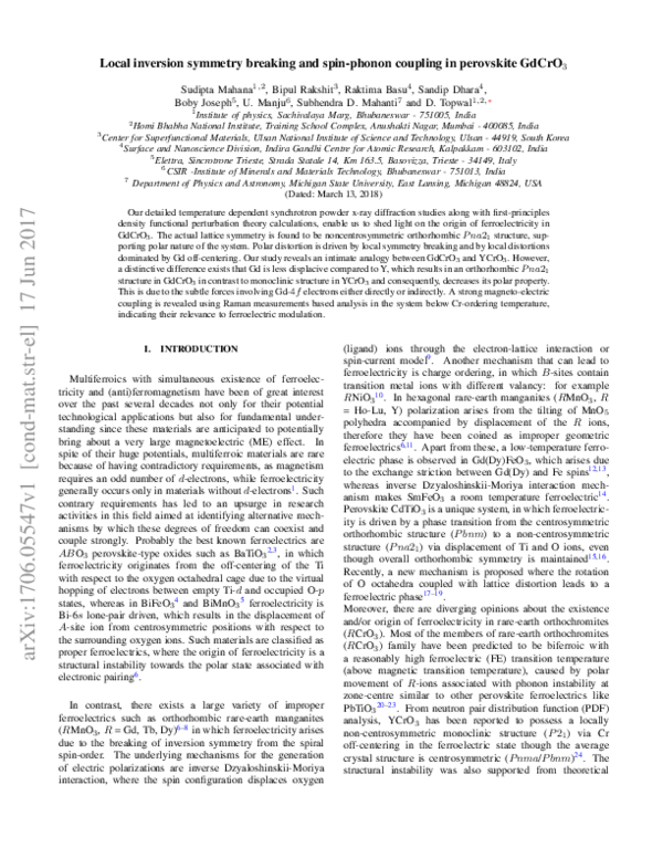 (PDF) Local inversion symmetry breaking and spin-phonon coupling in the ...