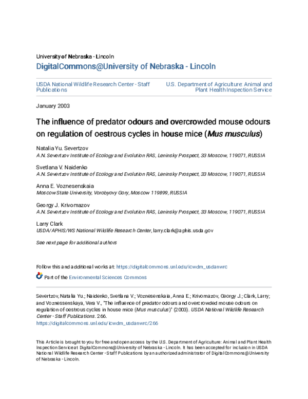 (PDF) The influence of predator odours and overcrowded mouse odours on ...