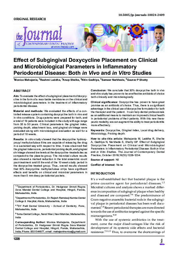 (PDF) Effect of Subgingival Doxycycline Placement on Clinical and ...