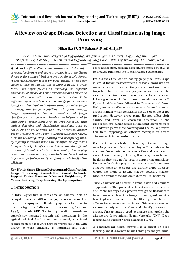 (PDF) IRJET- A Review on Grape Disease Detection and Classification using Image Processing