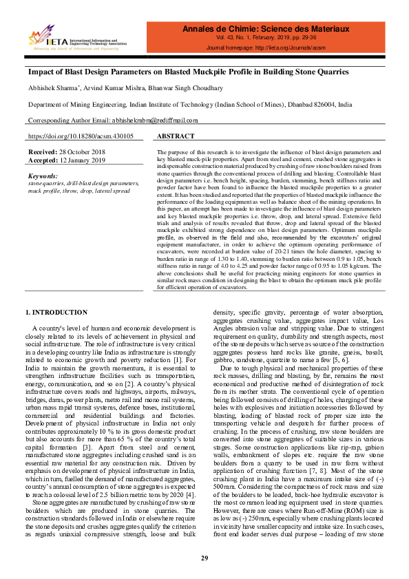 (PDF) Impact of Blast Design Parameters on Blasted Muckpile Profile in ...