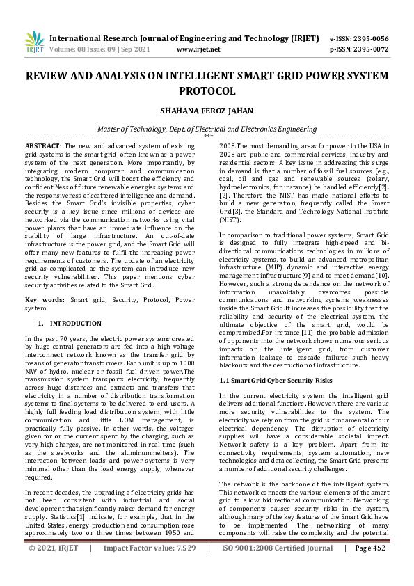 (PDF) IRJET- REVIEW AND ANALYSIS ON INTELLIGENT SMART GRID POWER SYSTEM ...