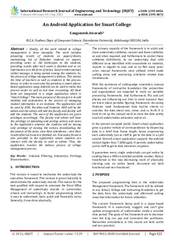 (PDF) IRJET- An Android Application for Smart College