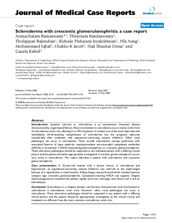 (PDF) Scleroderma with crescentic glomerulonephritis: a case report