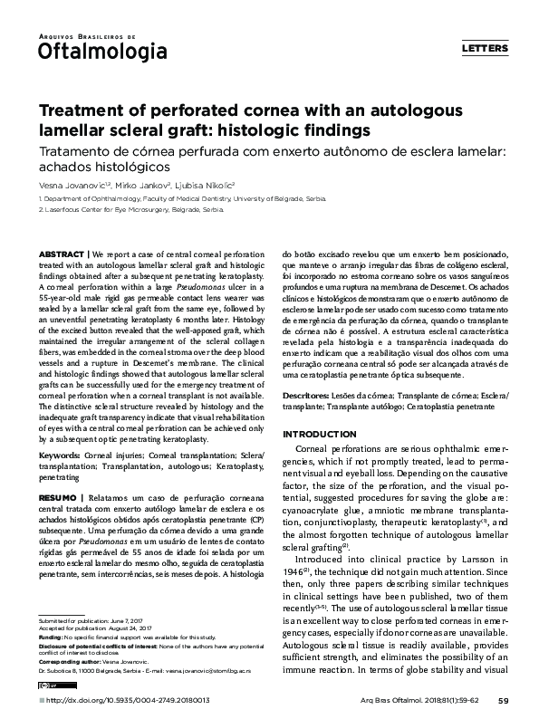 (PDF) Treatment of perforated cornea with an autologous lamellar ...