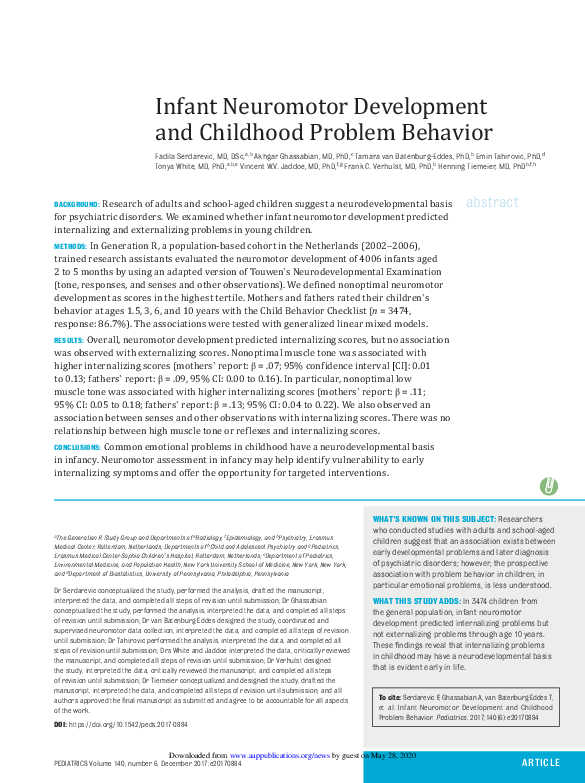 (PDF) Infant Neuromotor Development and Childhood Problem Behavior