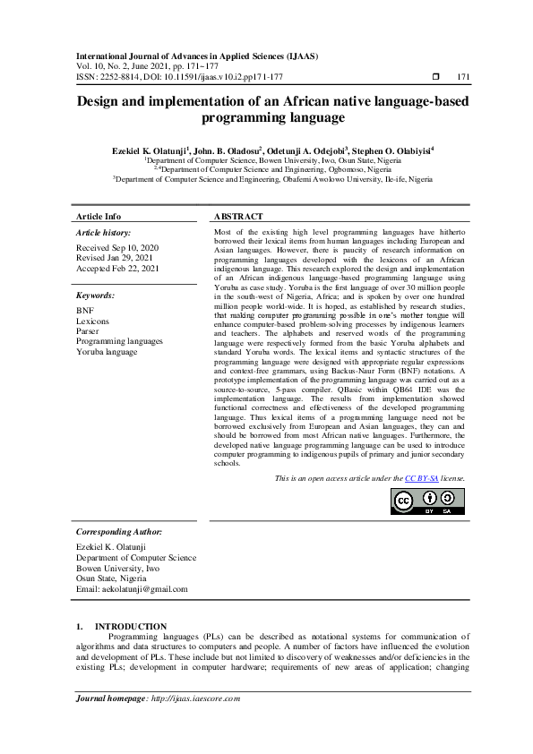 (PDF) Design and implementation of an African native language-based ...