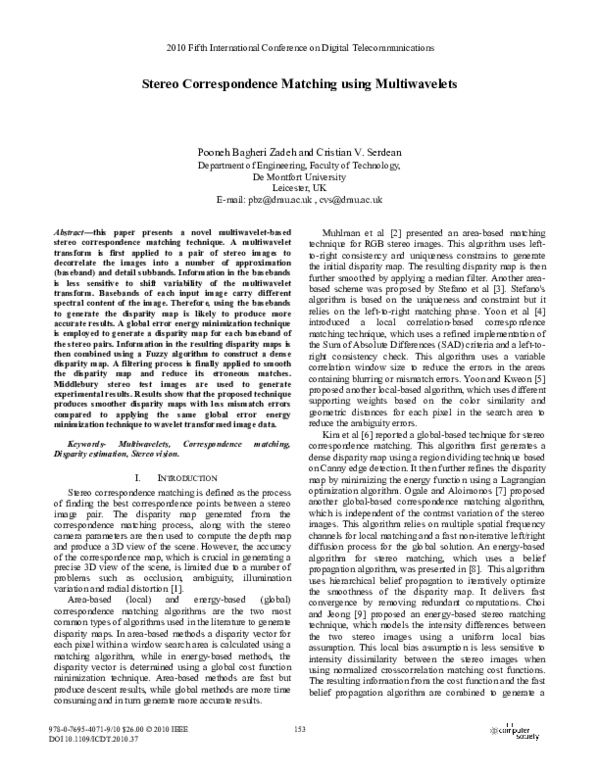 (PDF) Stereo Correspondence Matching Using Multiwavelets