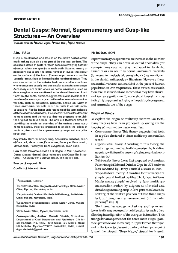(PDF) Dental Cusps: Normal, Supernumerary and Cusp-like Structures — An ...
