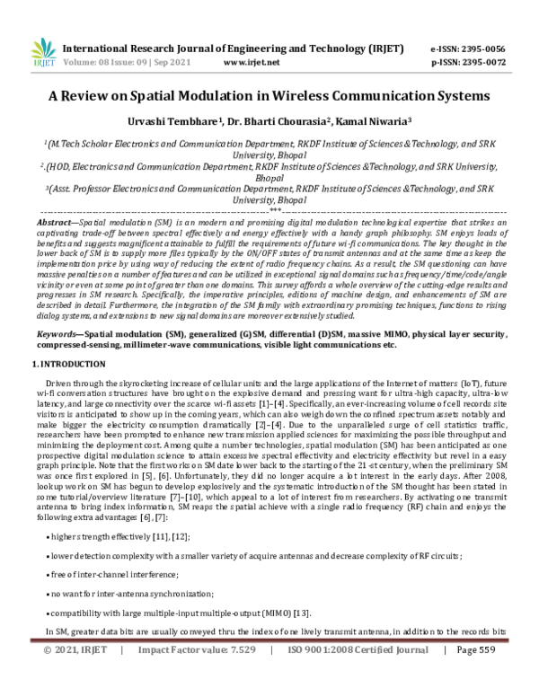 Pdf Irjet A Review On Spatial Modulation In Wireless Communication