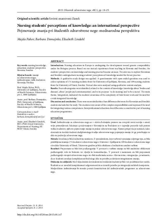 (PDF) Nursing students' perceptions of knowledge: an international perspective