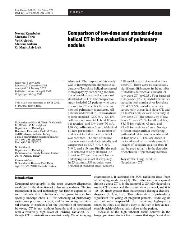 (PDF) Comparison of low-dose and standard-dose helical CT in the ...