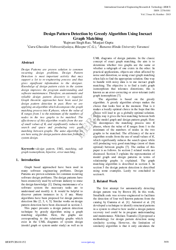 Pdf Design Pattern Detection By Greedy Algorithm Using Inexact Graph Matching 9419