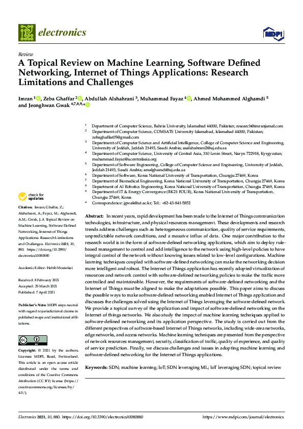 (PDF) A Topical Review on Machine Learning, Software Defined Networking, Internet of Things ...