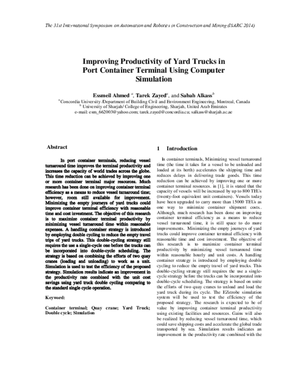(PDF) Improving Productivity of Yard Trucks in Port Container Terminal Using Computer Simulation